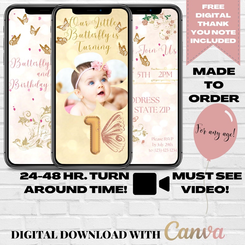 Butterfly Birthday Invitation With Photo, Butterfly Birthday Electronic ...