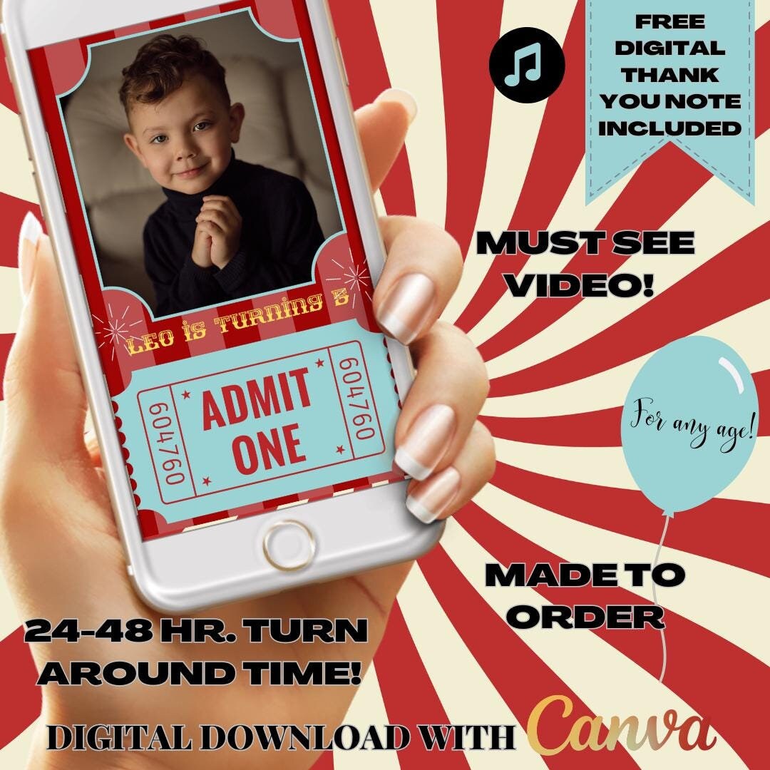 Personalized - Carnival Ticket Invitation, Kids Birthday Party Video ...