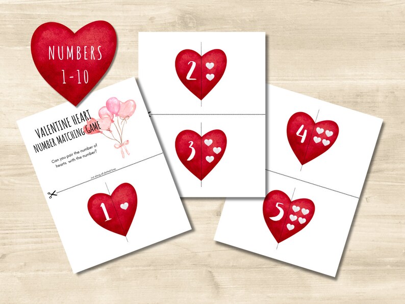 Heart Printable Number Matching | Printable Valentine Activity | Number ...