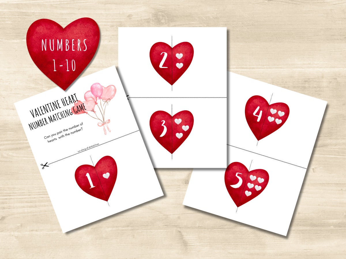 Heart Printable Number Matching | Printable Valentine Activity | Number ...