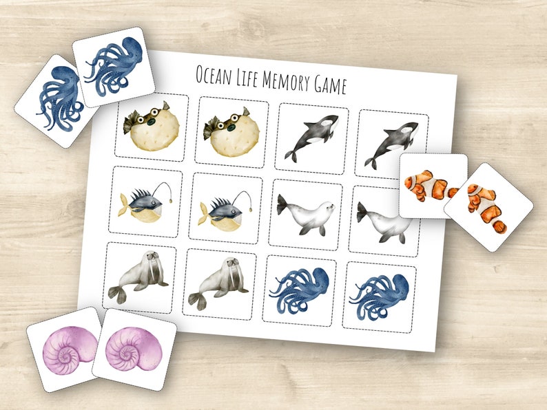 Ocean Printable Memory Game | Pre-school Printable Game | Homeschool ...