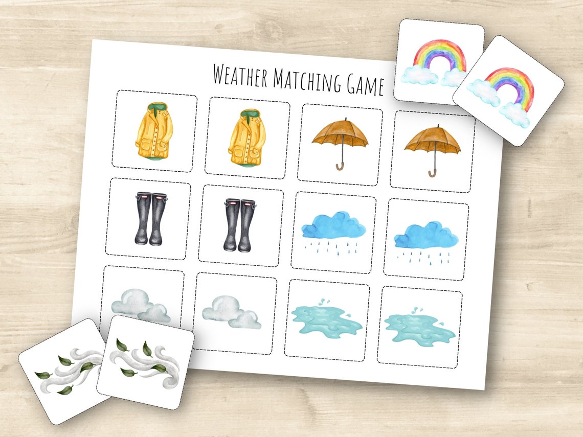 Weather Printable Memory Game | Pre-school Printable Game | Homeschool ...