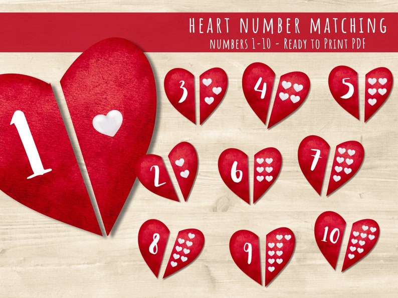 Heart Printable Number Matching | Printable Valentine Activity | Number ...