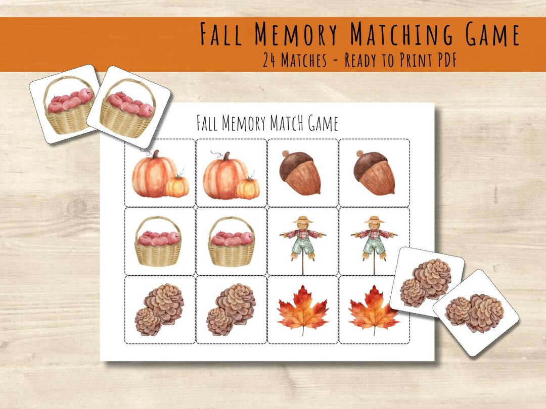 Fall Inspired Printable Matching Game | Printable Fall Activity ...