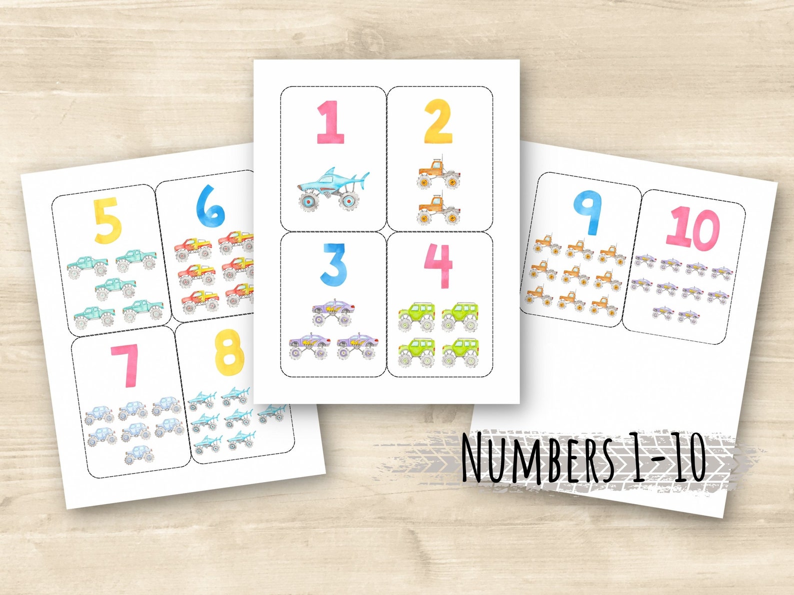 Monster Truck Number and Counting Flash Cards | Monster Truck Activity ...