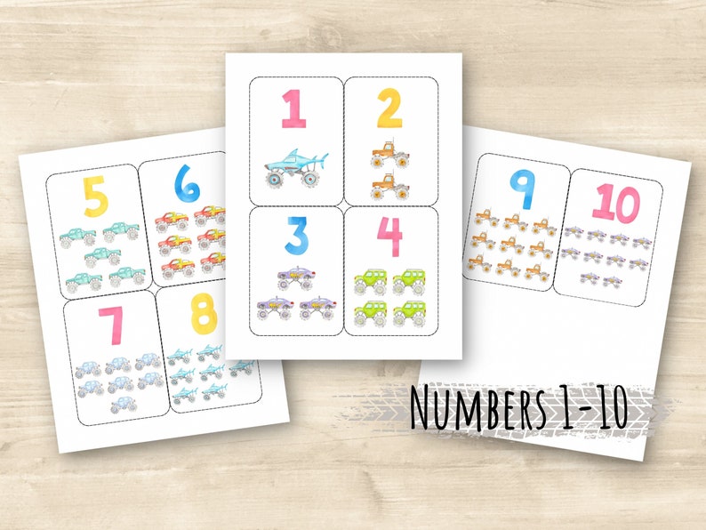Monster Truck Number and Counting Flash Cards | Monster Truck Activity ...