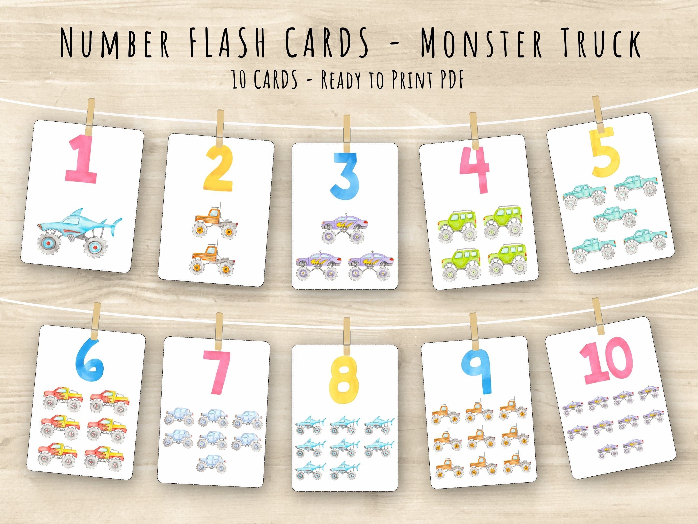 Monster Truck Number and Counting Flash Cards | Monster Truck Activity ...