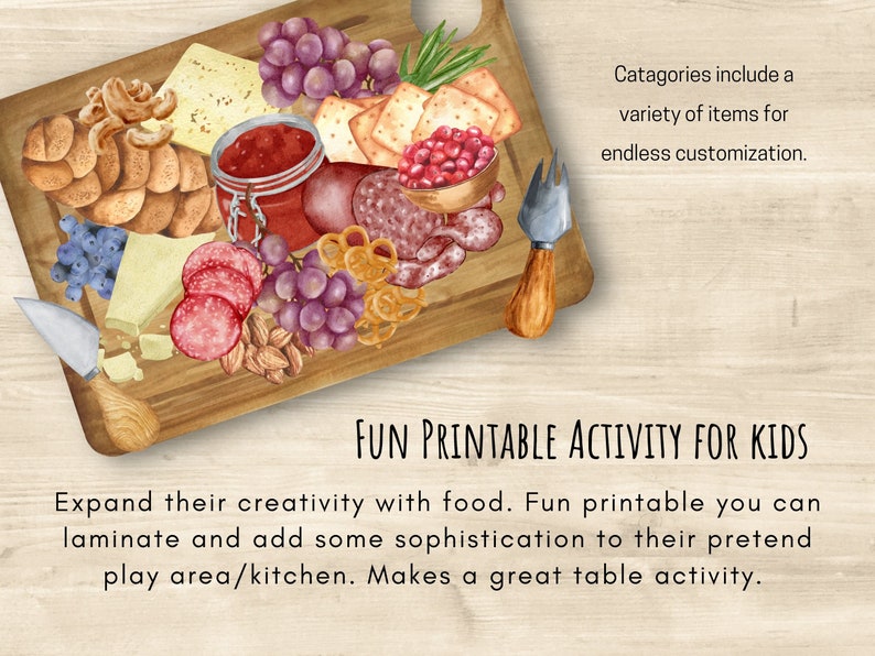 Charcuterie Board Printable | Kids Charcuterie Printable | Play Kitchen ...