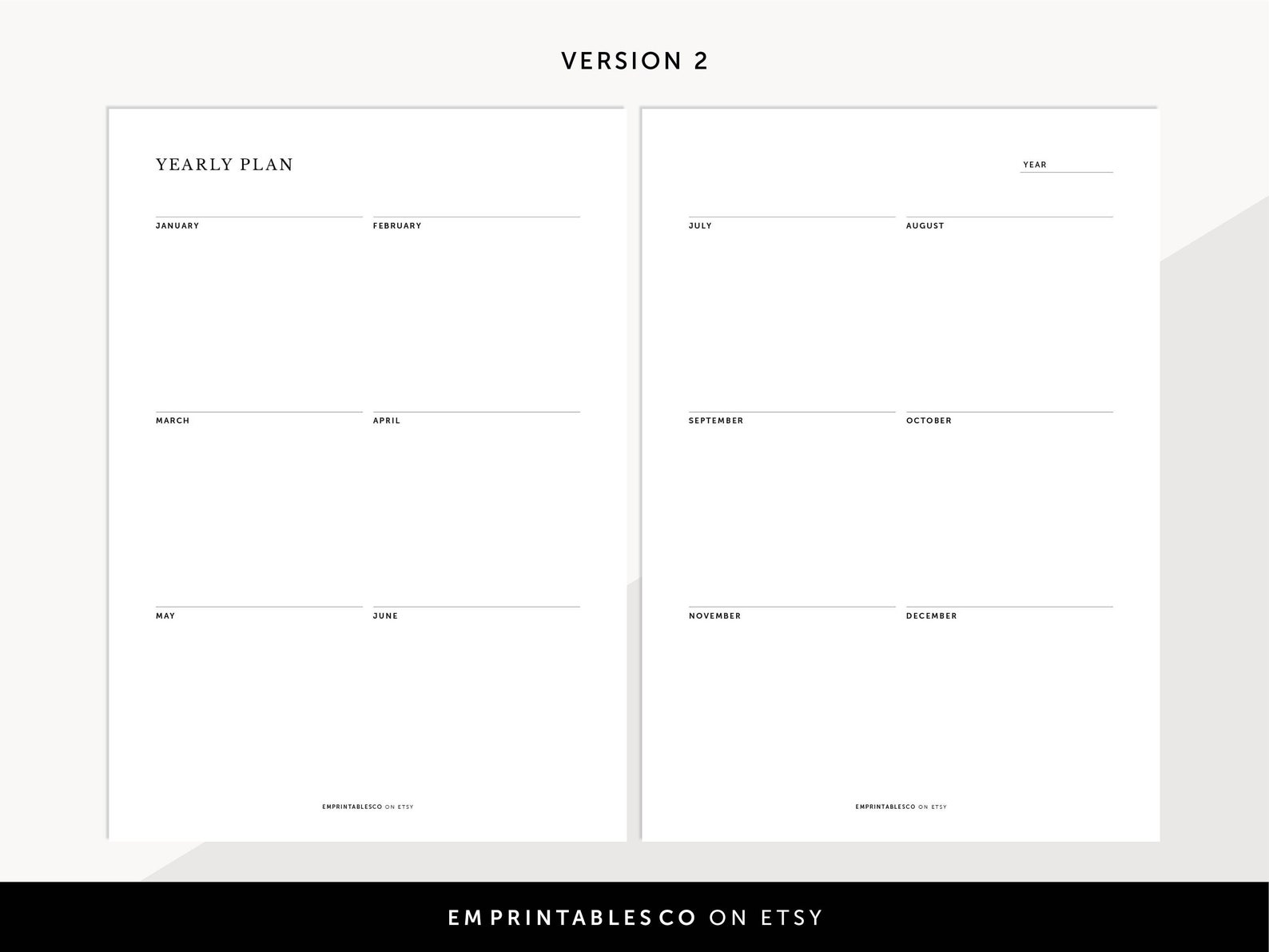 2-page Yearly Planner, Yearly Overview, Yearly Goal, Yearly Monthly ...