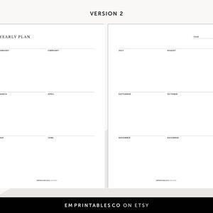 2-page Yearly Planner, Yearly Overview, Yearly Goal, Yearly Monthly ...