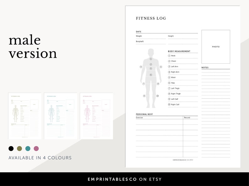 Fitness Tracking Chart, Body Measurement Tracker, Fitness Log, Workout ...