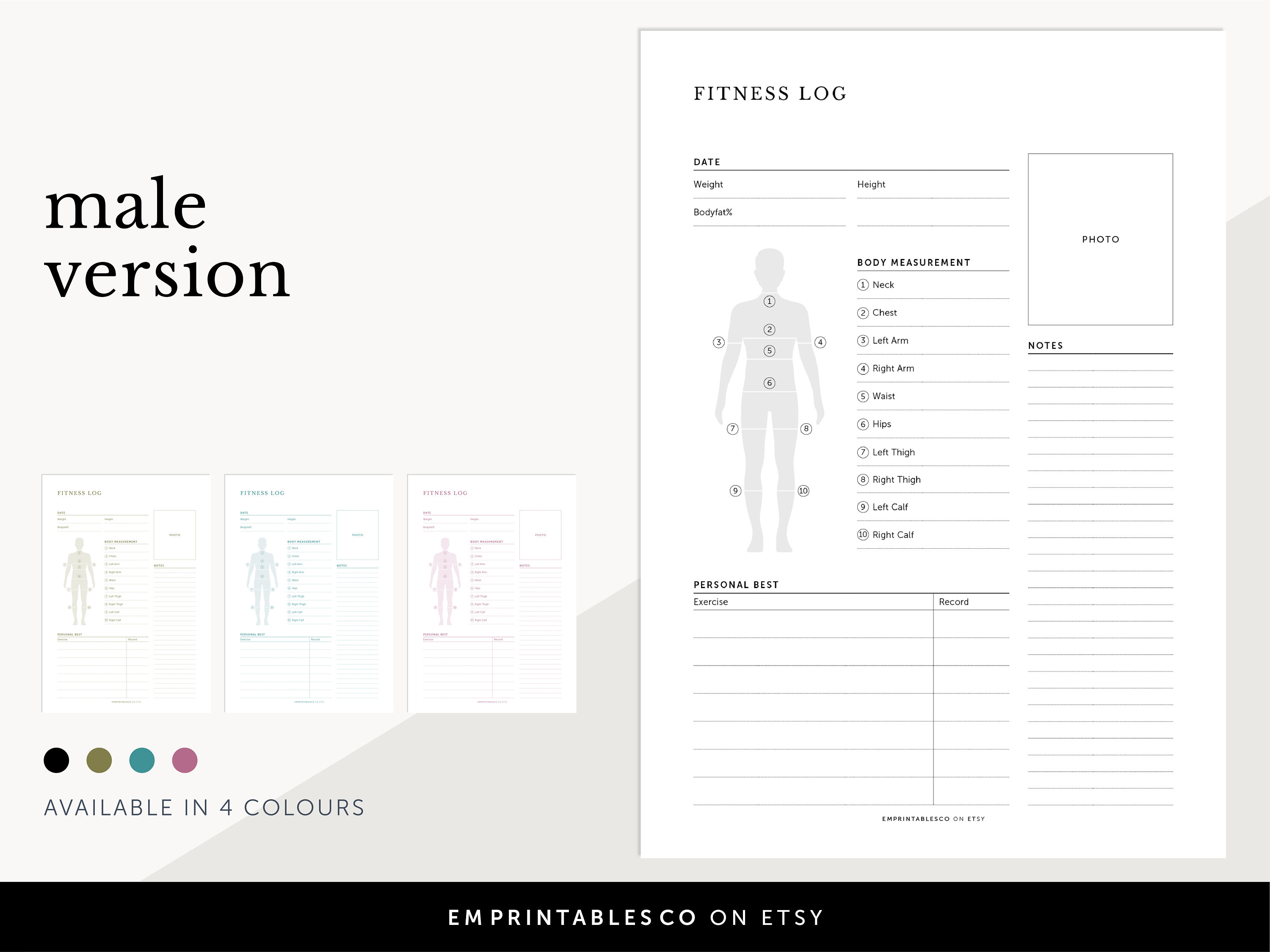 Fitness Tracking Chart, Body Measurement Tracker, Fitness Log, Workout ...
