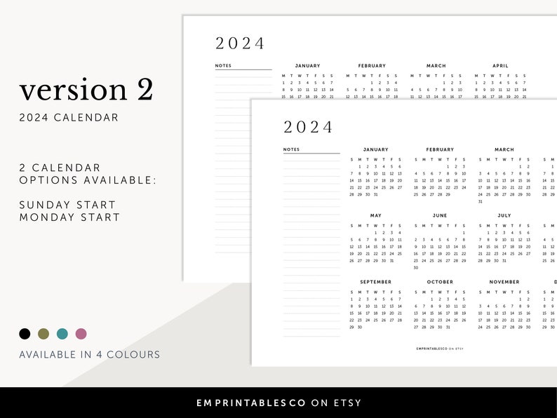 Calendario 2024 con notas, Calendario 2024 con objetivos anuales ...