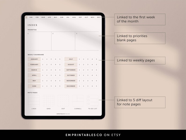 Digital Weekly Dashboard With 9 Focus Area Checklist, Weekly to Do ...