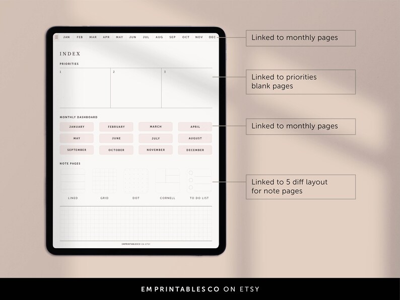 Digital Monthly Dashboard, Digital Monthly Checklist, Monthly to Do ...