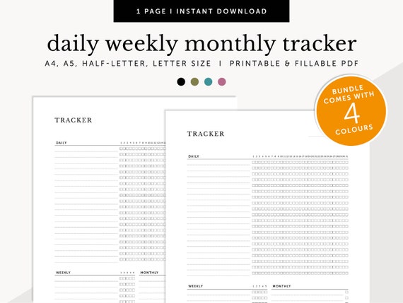 Daily Weekly Monthly Goal Tracker Monthly Habit Tracker - Etsy
