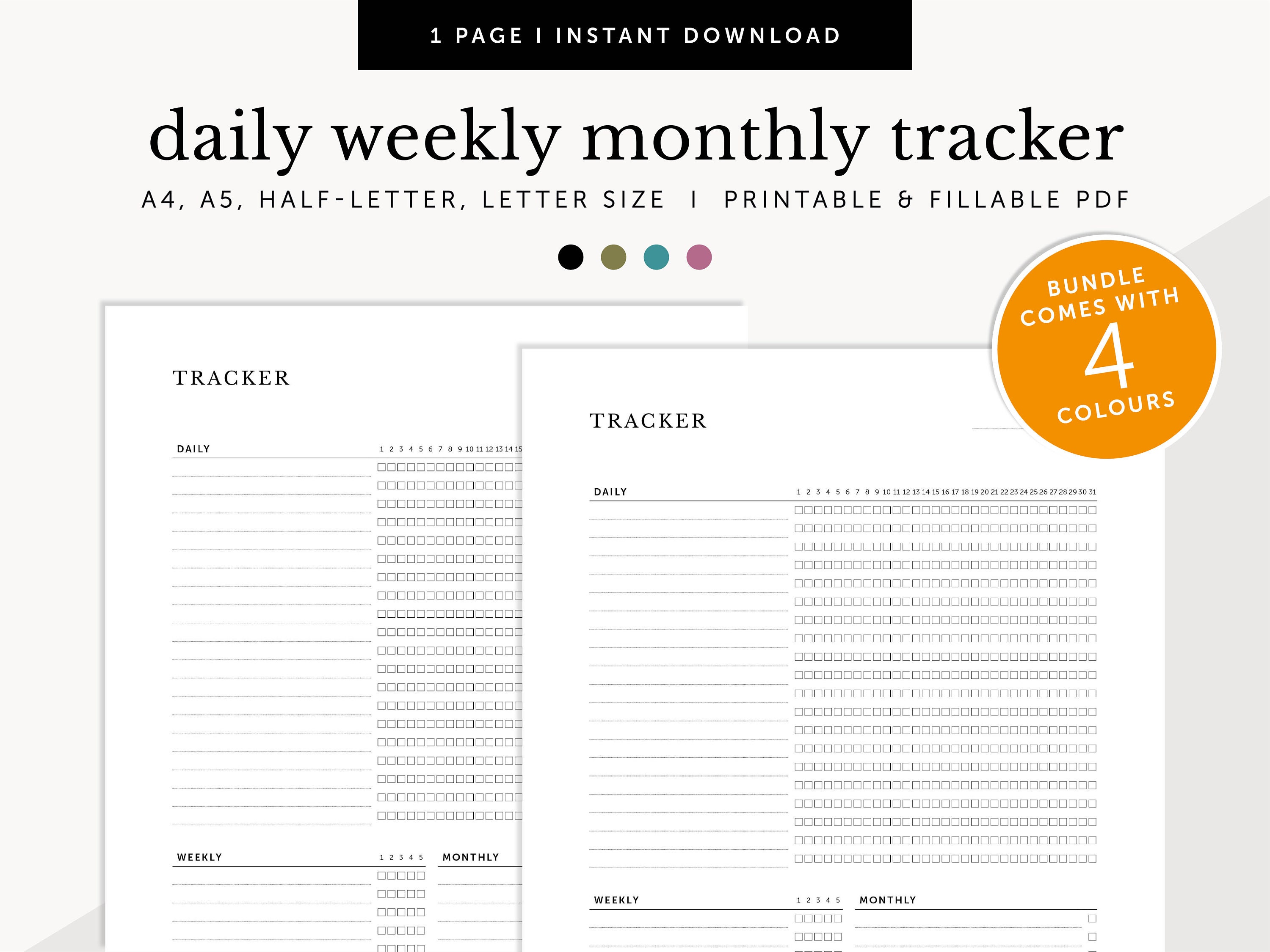 Daily Weekly Monthly Goal Tracker, Monthly Habit Tracker, Routine ...