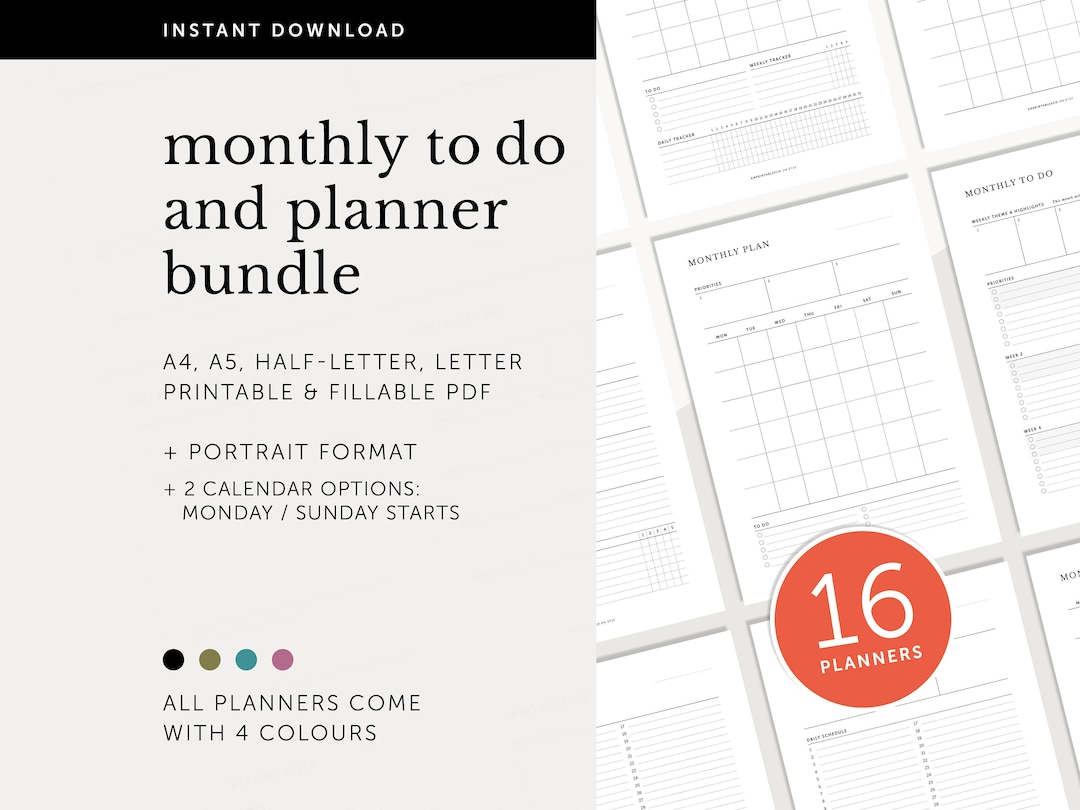 Monthly Planner Template Bundle, Monthly to Do, Monthly Productivity ...