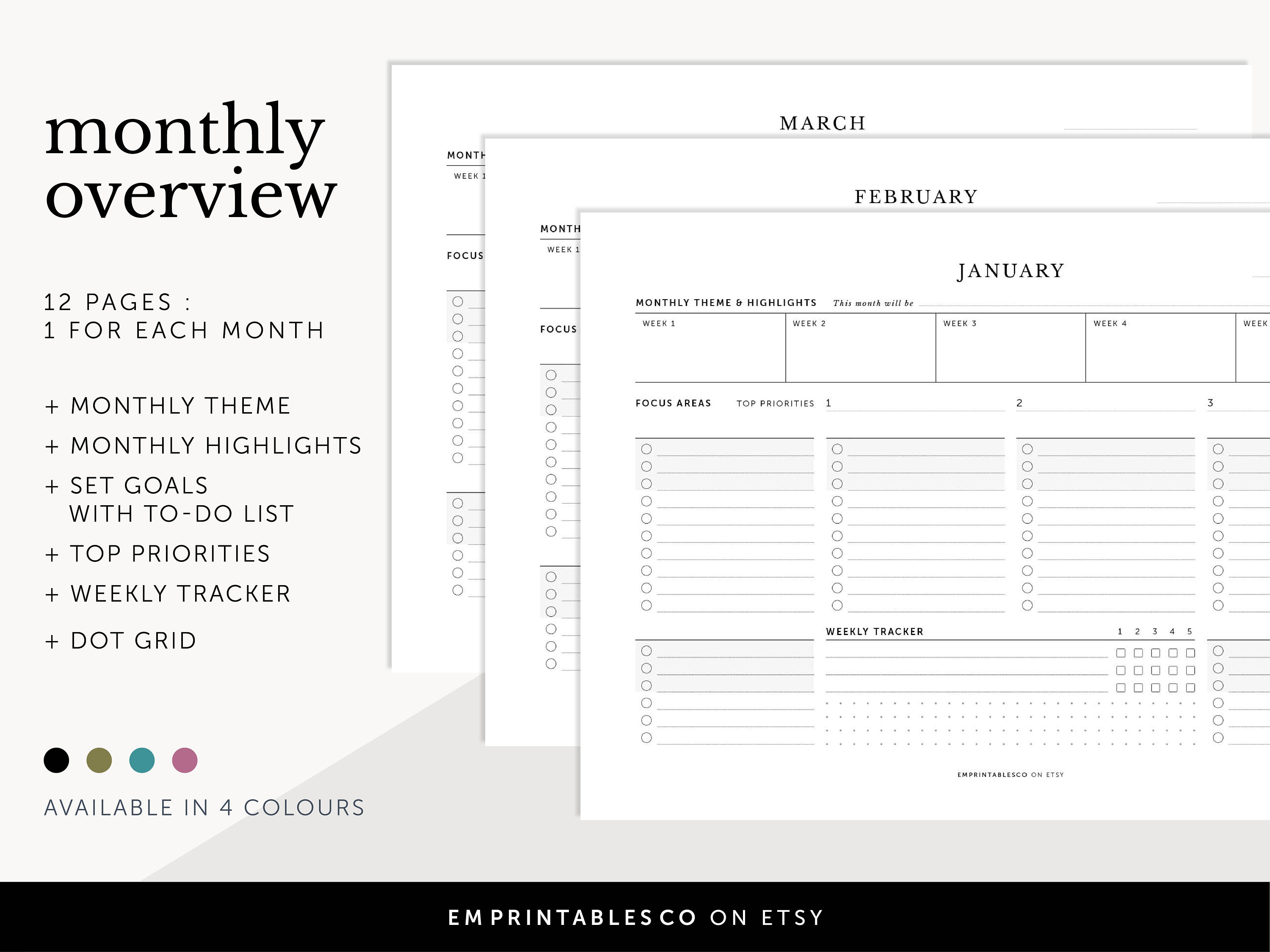 Monthly Highlights, Monthly Overview, Weekly Tracker, Monthly Project ...