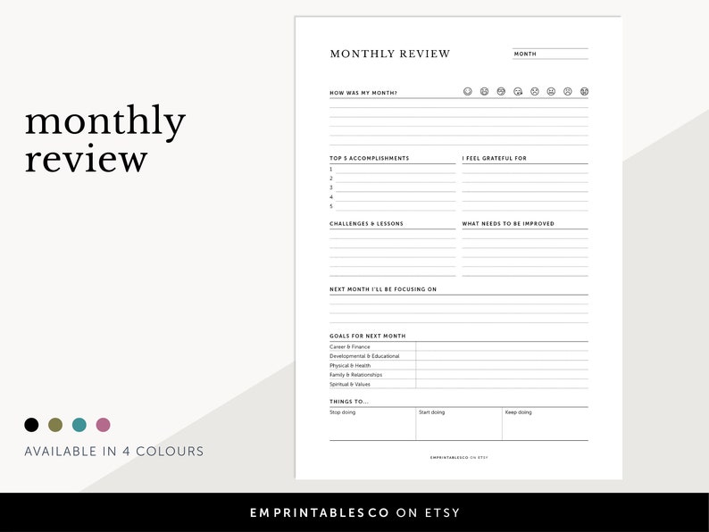 Daily Weekly Monthly Review, Weekly Review, Daily Reflections, Monthly ...