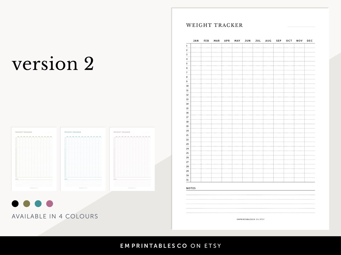 365 Day Weight Tracker, Weight Loss Tracker, Daily Weight Log, Wellness ...
