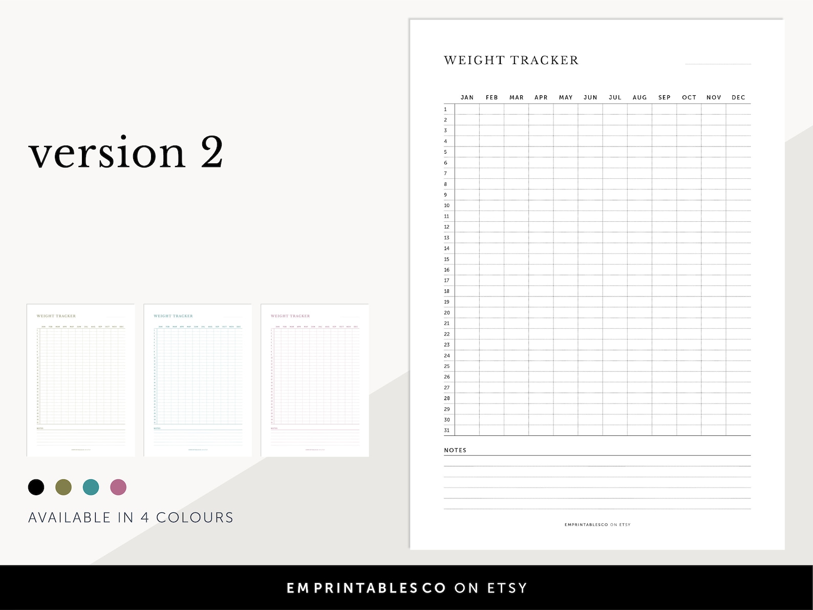 365 Day Weight Tracker, Weight Loss Tracker, Daily Weight Log, Wellness ...
