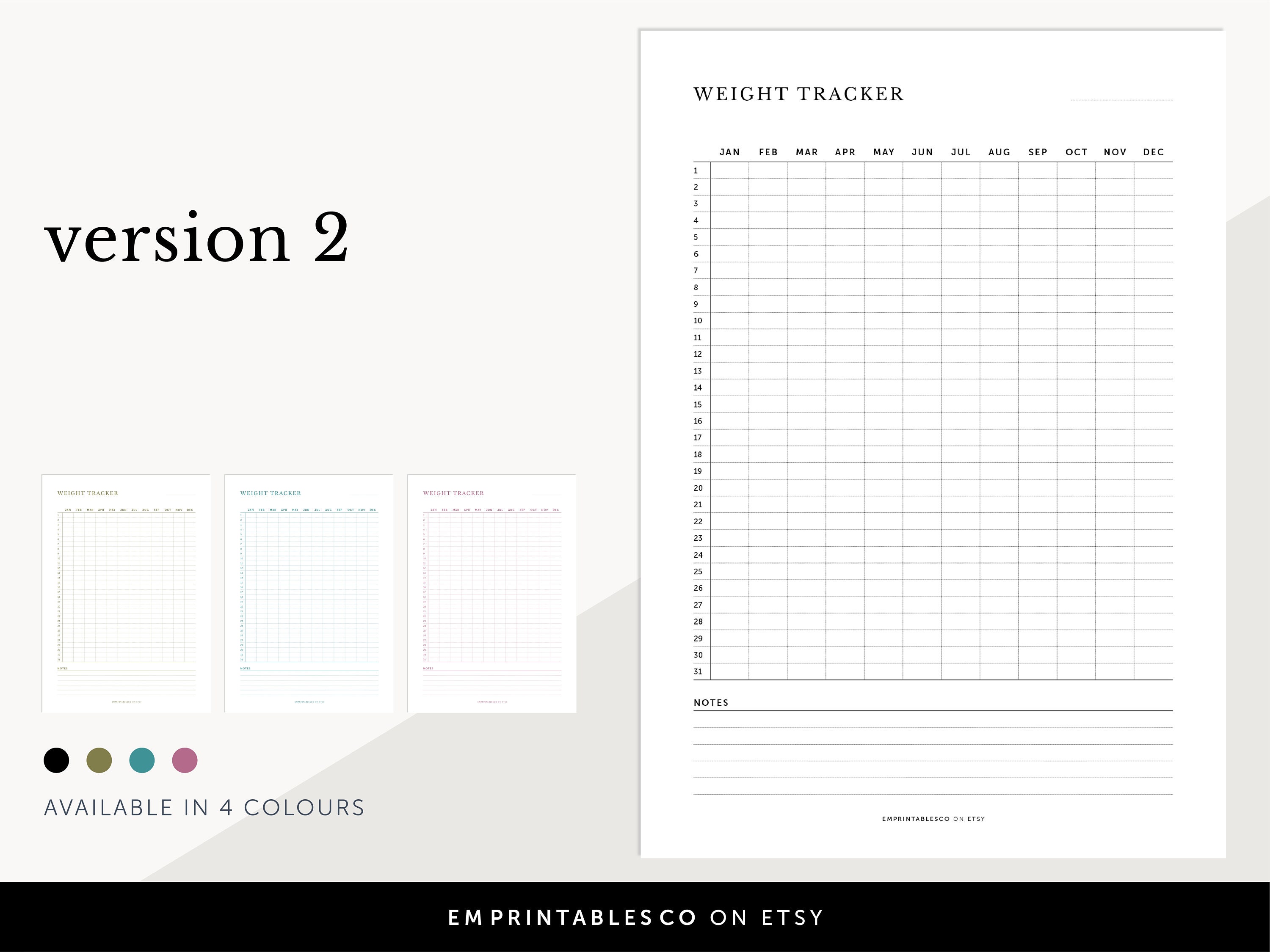 365 Day Weight Tracker, Weight Loss Tracker, Daily Weight Log, Wellness ...