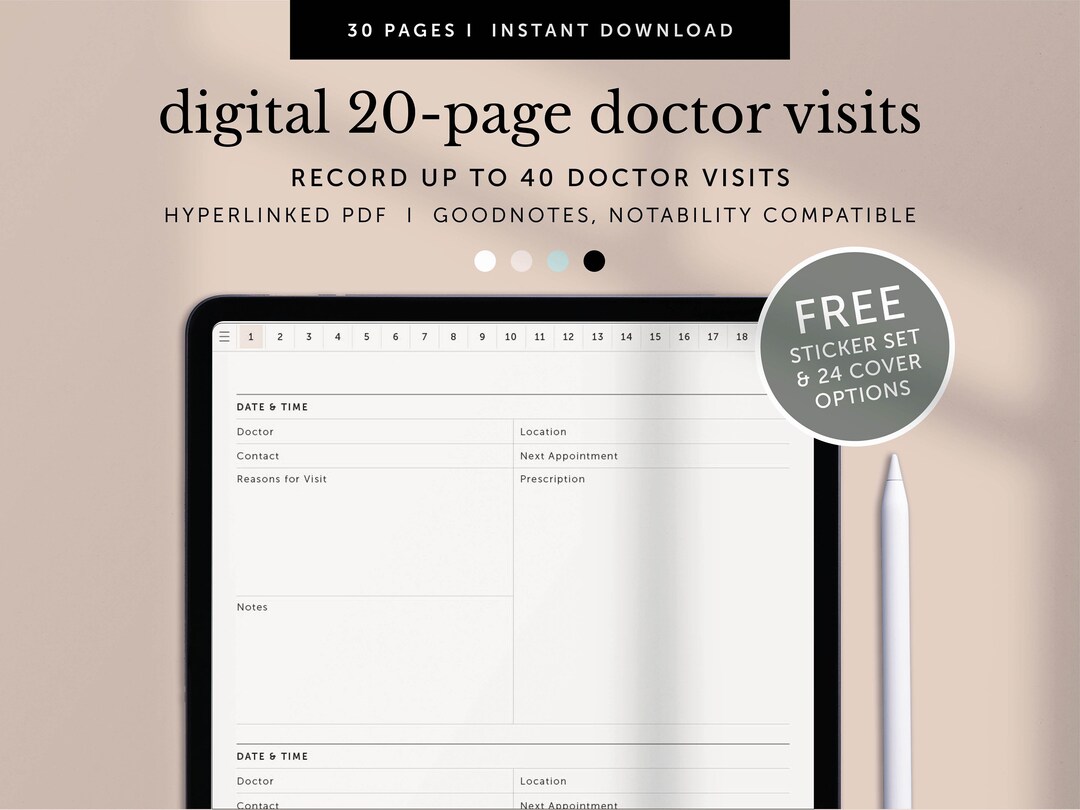 20-page Digital Doctor Visits Template, Medical Logbook, Health Tracker ...