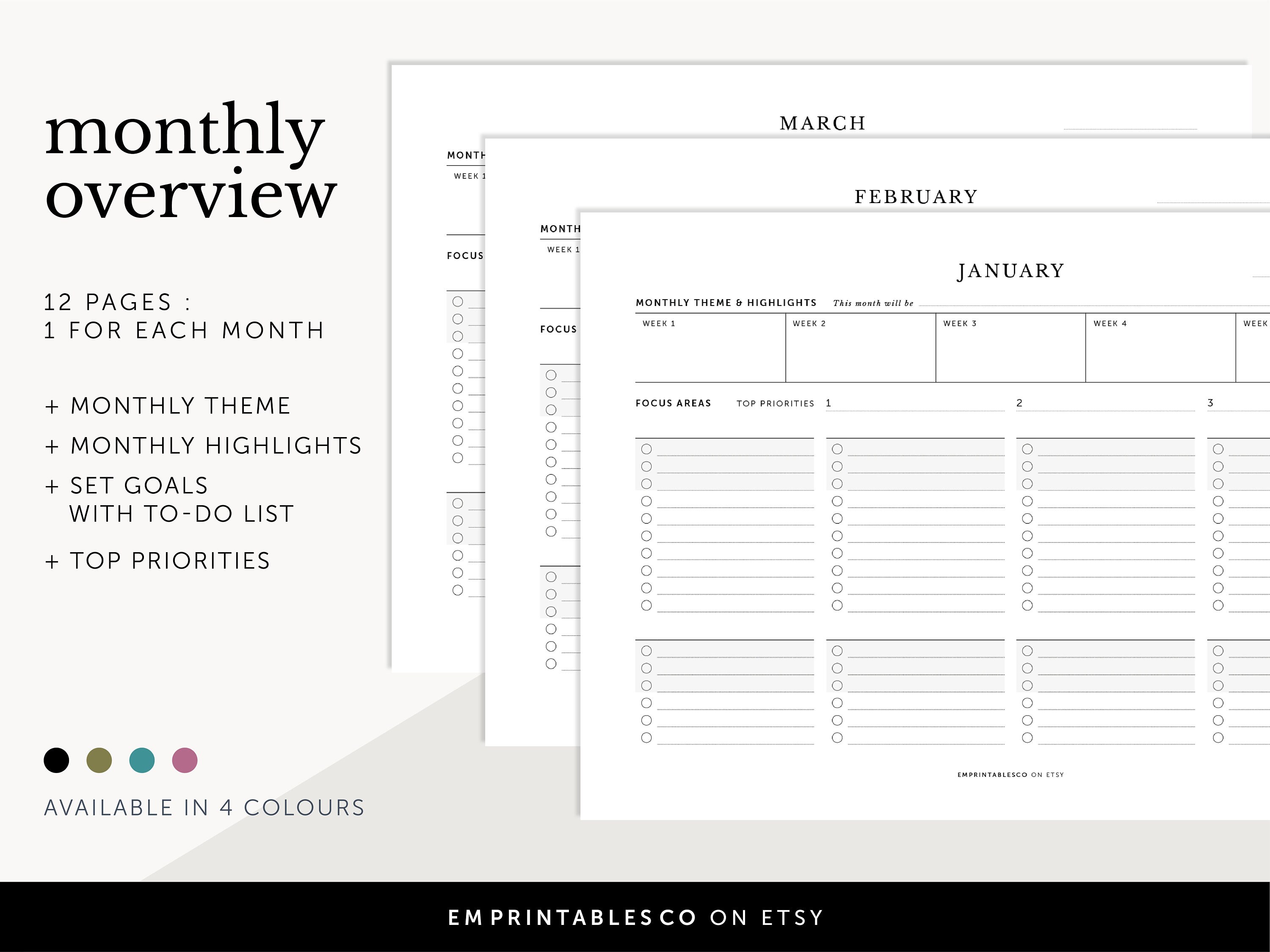Monthly Highlights, Monthly Overview, Monthly Project Planner, Monthly ...
