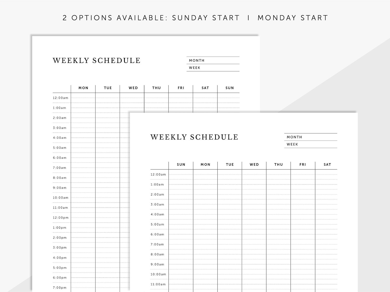 24 Hour Weekly Calendar, 24hrs Weekly Schedule, Weekly Desk Planner ...
