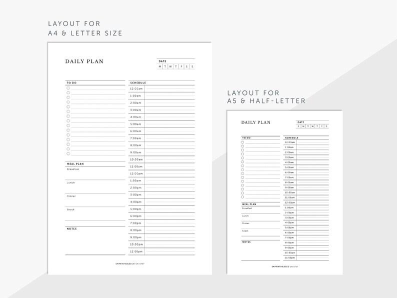 24 Hour Daily Planner With Meal Plan, 24hrs Daily Schedule, Daily ...