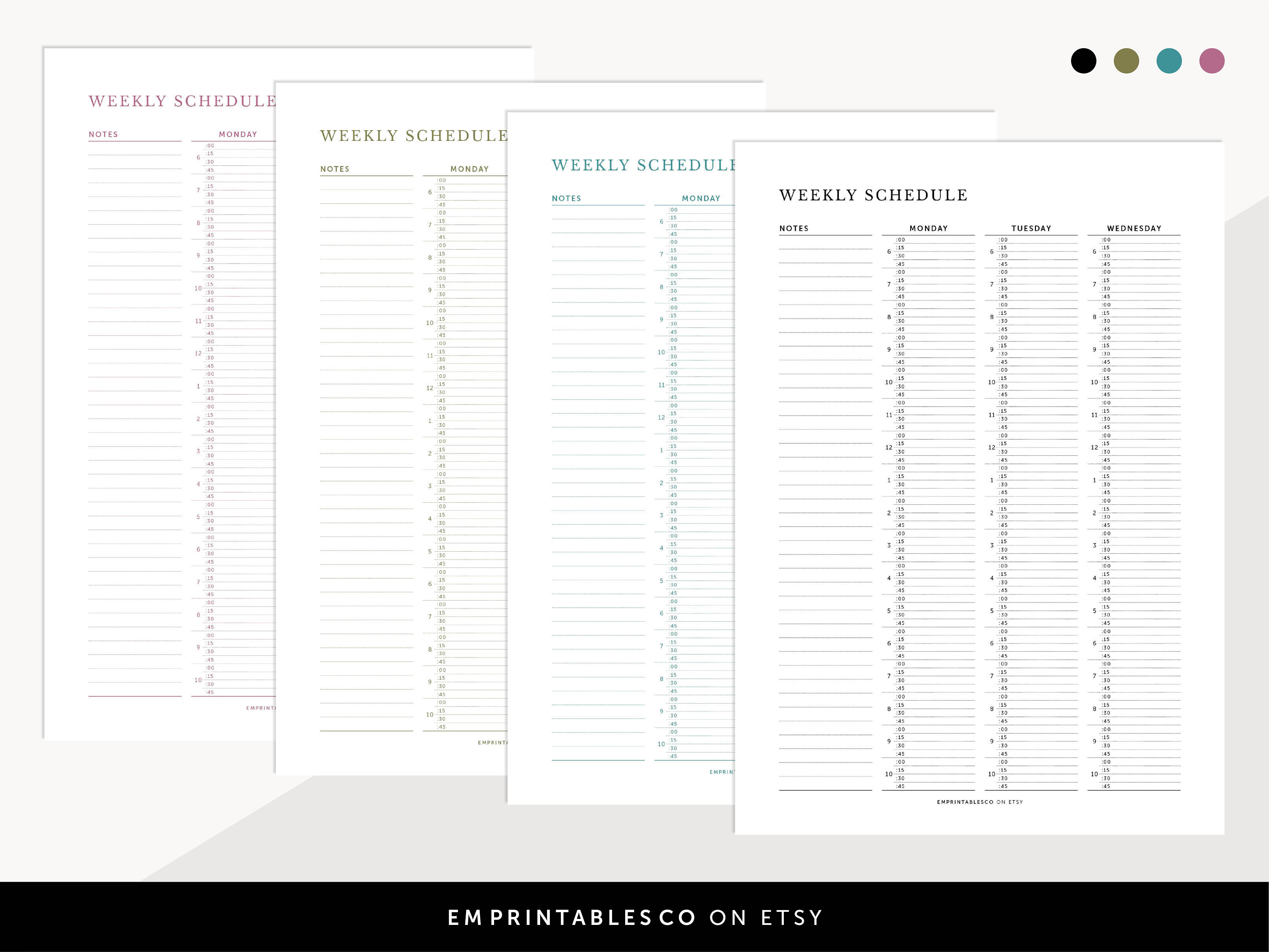 6am - 10pm Hourly Schedule With 15 Minutes Interval on 2 Pages ...
