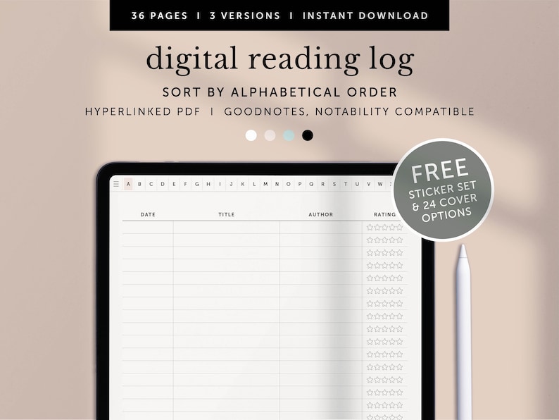 Digital Reading Log, Alphabetical Book Review, Reading Journal, Book ...