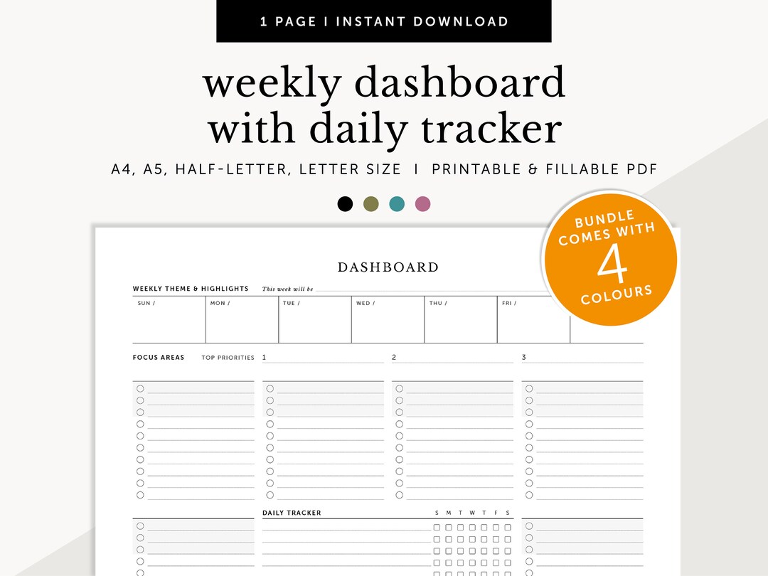 Weekly Dashboard Overview, Daily Habit Tracker, Weekly Project Planner ...