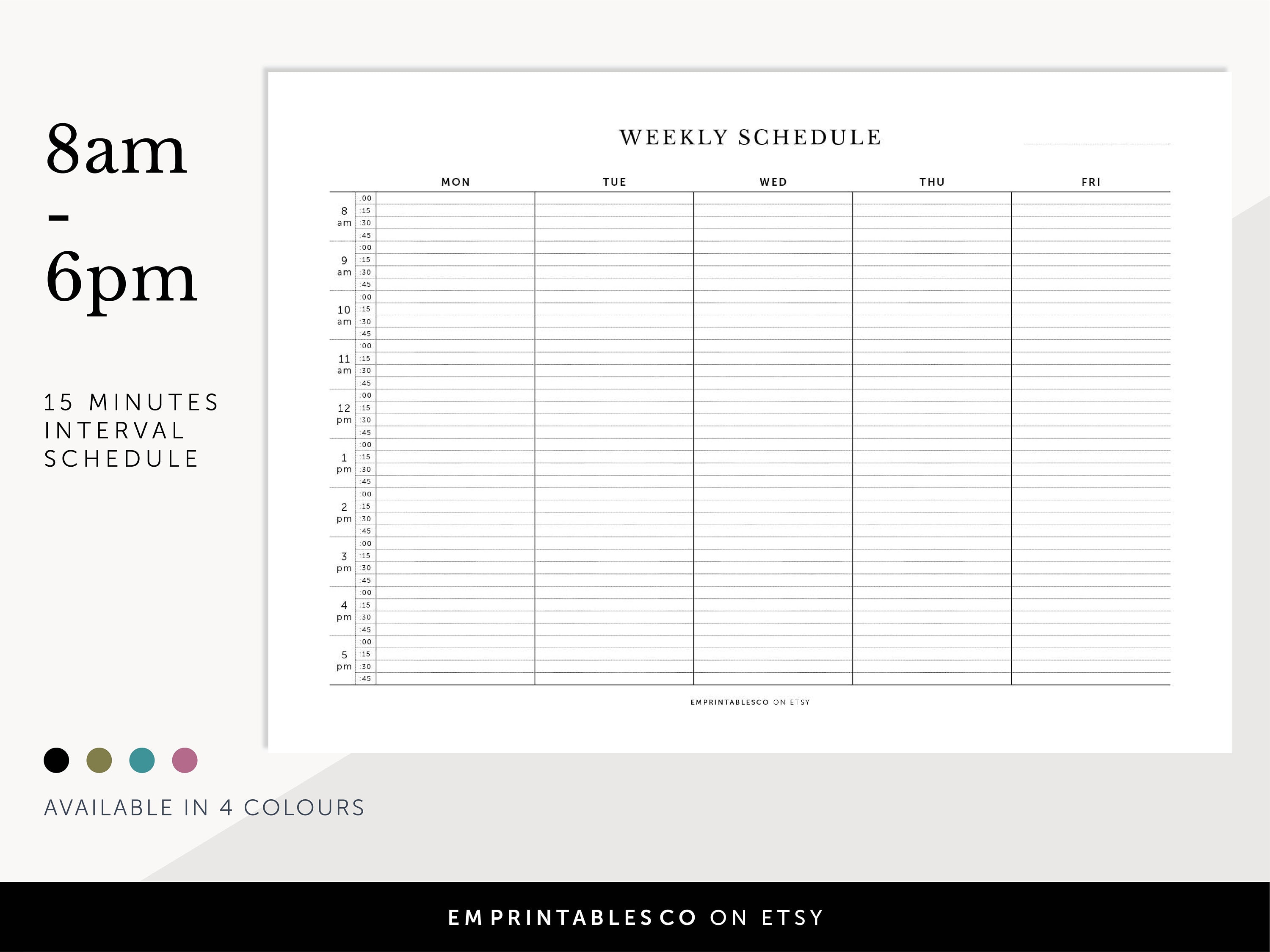 Weekday Schedule Landscape, 8am-6pm, 15 Minutes Interval, Meeting ...