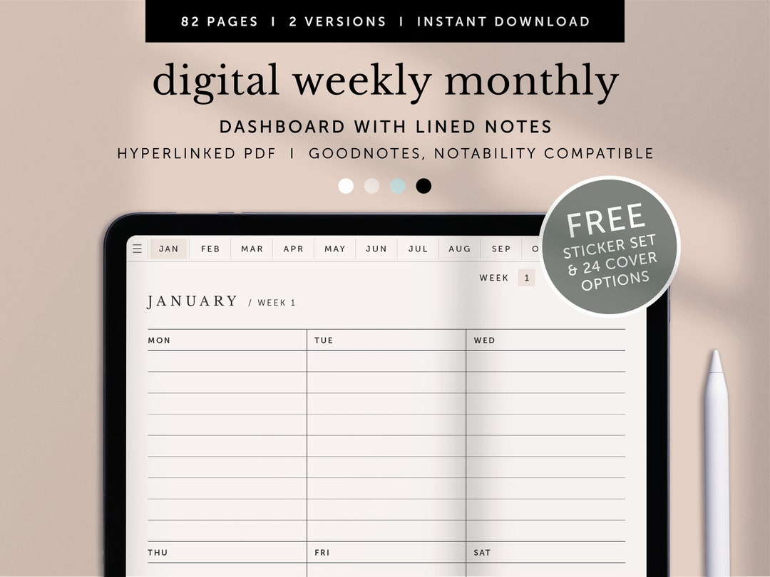 Digital Weekly Monthly Planner, Digital Weekly Notes, Weekly Journal ...