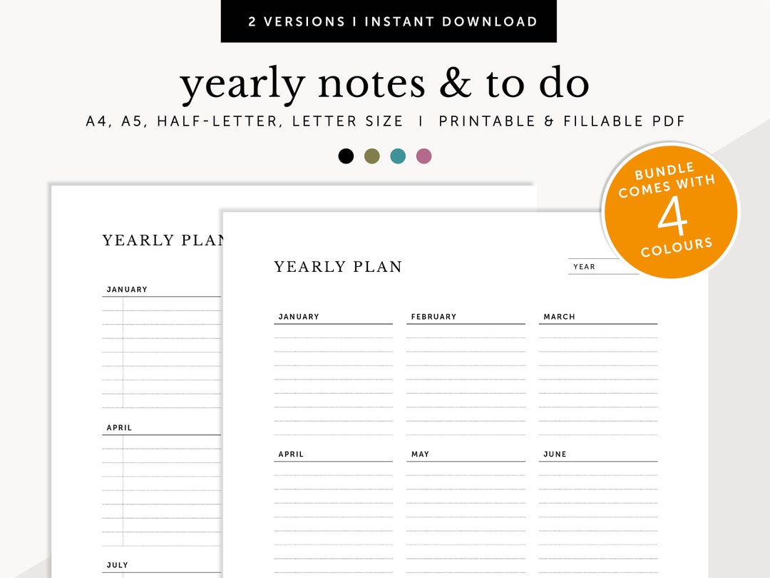 Yearly Notes, Yearly to Do, Yearly Organizer, Yearly Goals, Yearly ...