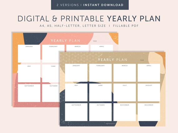Graphic Pattern Yearly Planner Printable & Digital Planner - Etsy