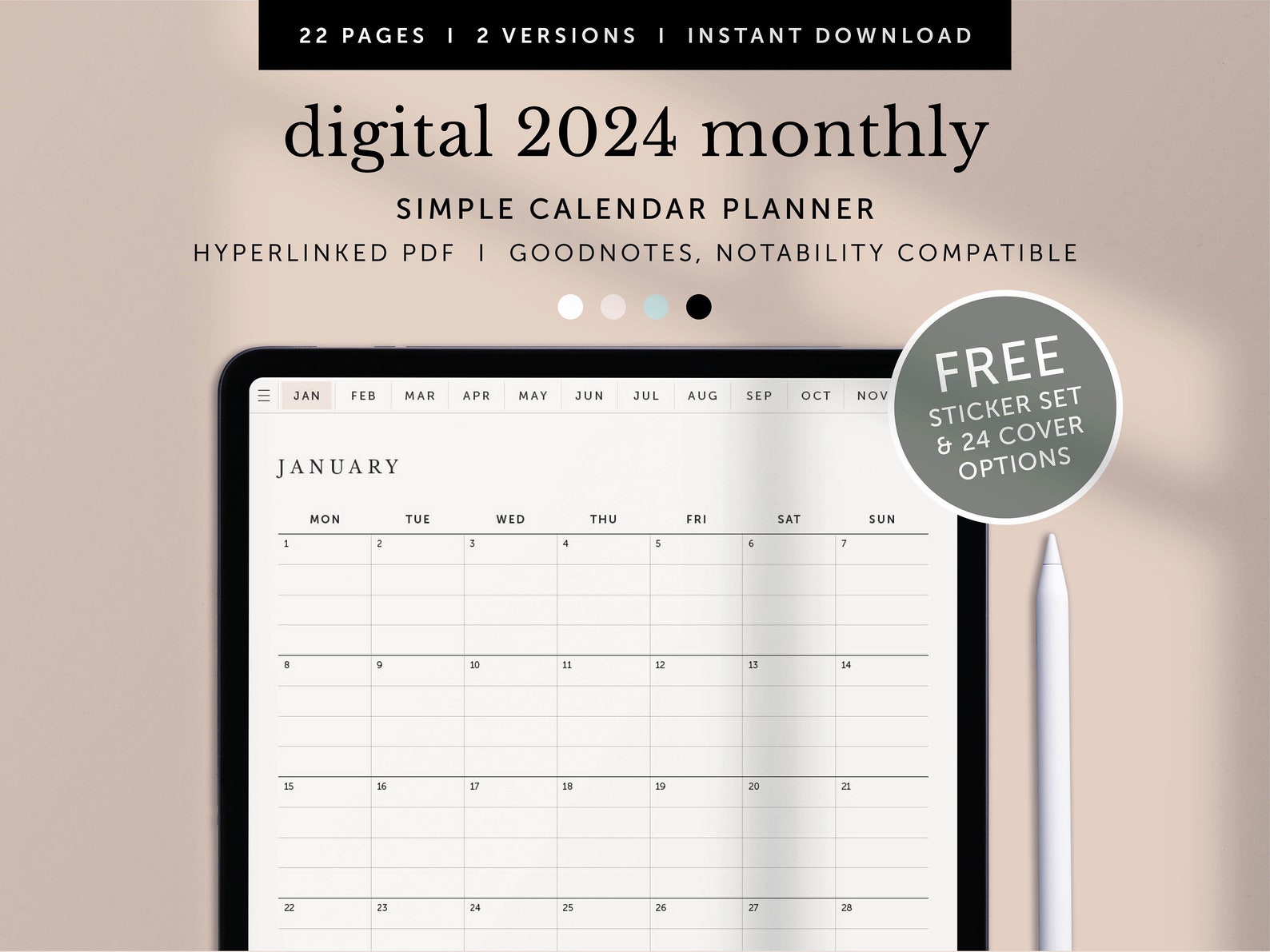 2024 Digital Monthly Planner, 2024 Monthly Overview, 2024 Monthly ...