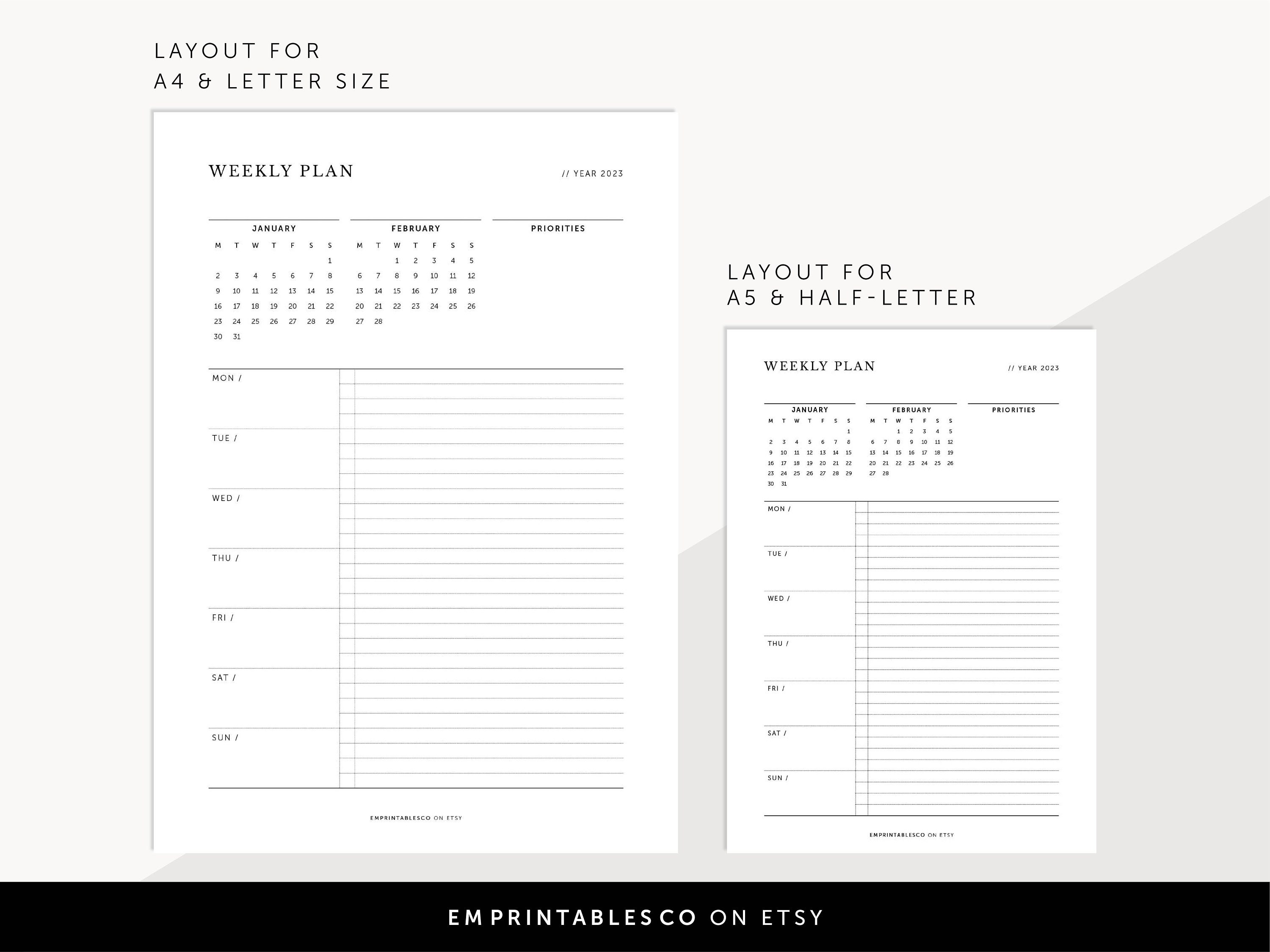 2023 Weekly Action Plan, 2023 Weekly Goals With Calendar, 2023 Weekly ...