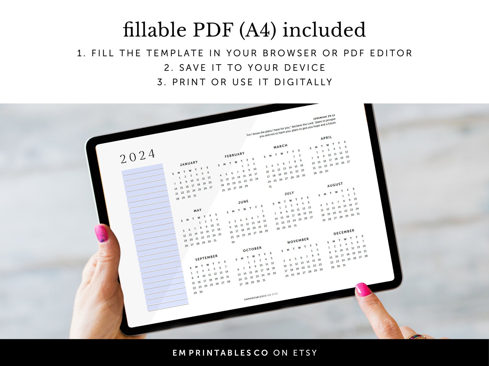 2024 Calendar With Bible Verses, 2024 Christian Planner, 2024 Yearly ...
