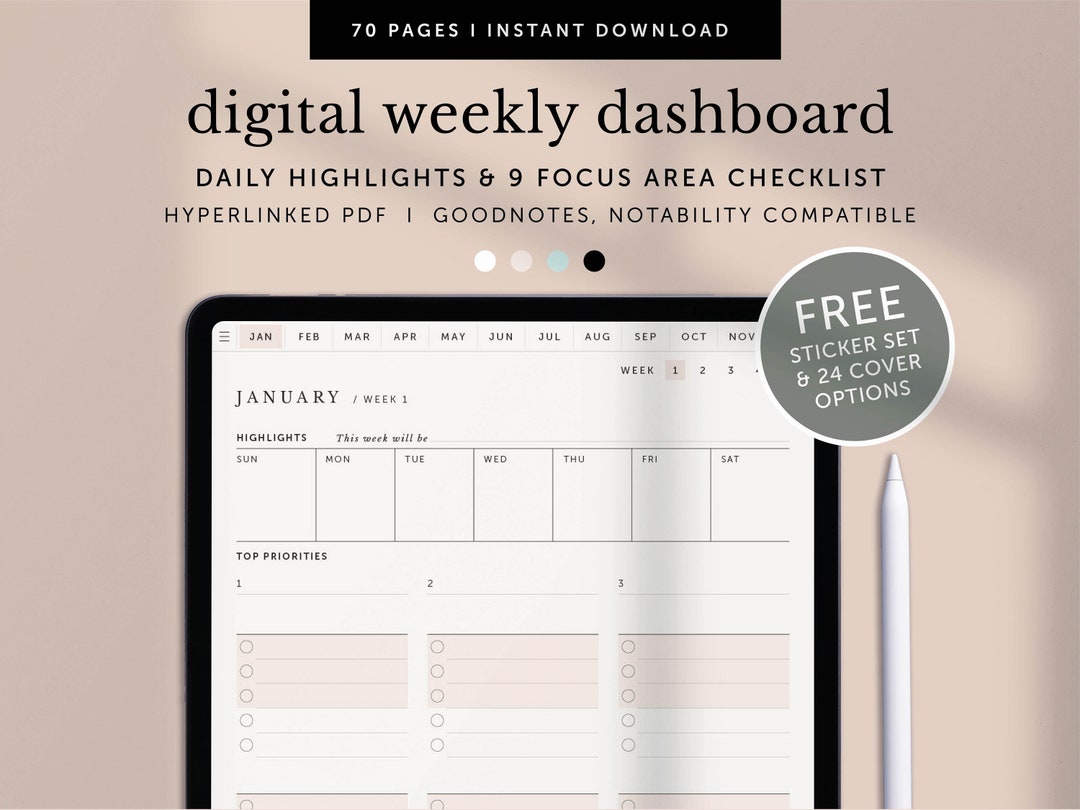 Digital Weekly Dashboard With 9 Focus Area Checklist, Weekly to Do ...