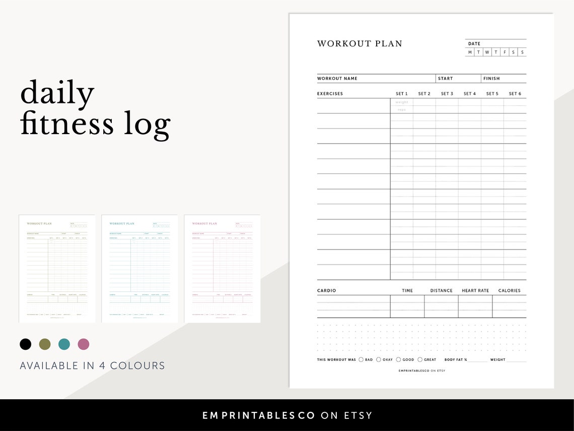 Daily Fitness Log, Workout Planner, Fitness Tracker, Exercise Log, Gym ...