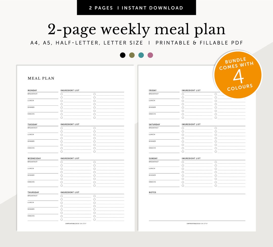 Weekly Meal Planner, Ingredient List, Grocery Shopping List, Food ...