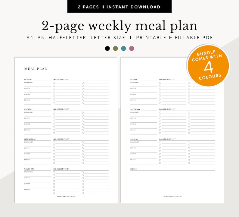 Weekly Meal Planner, Ingredient List, Grocery Shopping List, Food ...