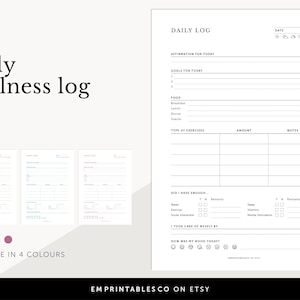 Daily Wellness Log, Daily Food and Exercise Journal, Daily Health ...