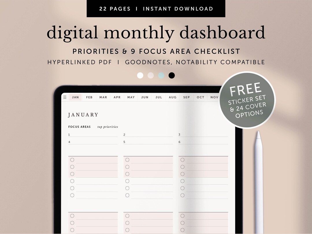 Digital Monthly Dashboard, Digital Monthly Checklist, Monthly to Do ...