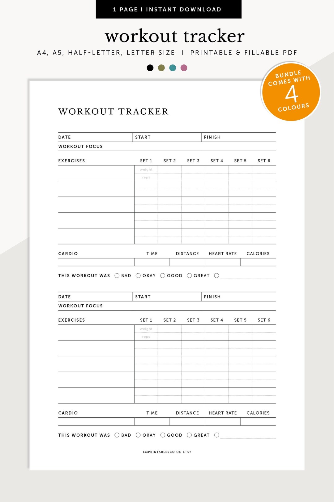 Workout Tracker, 2 in 1 Workout Planner, Fitness Tracker, Exercise Log ...
