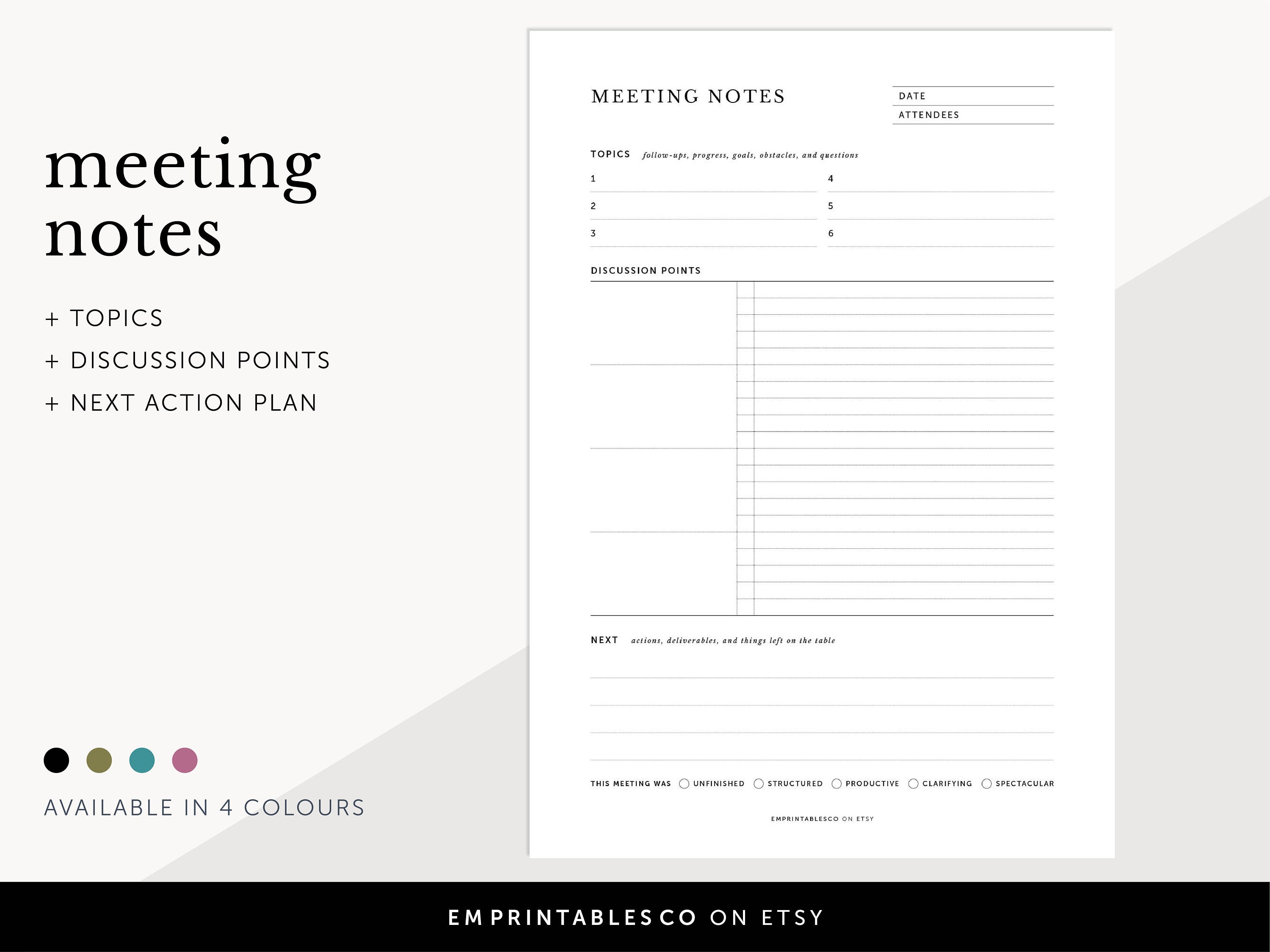 Meeting Notes Template, Meeting Agenda, Meeting Management, Meeting ...