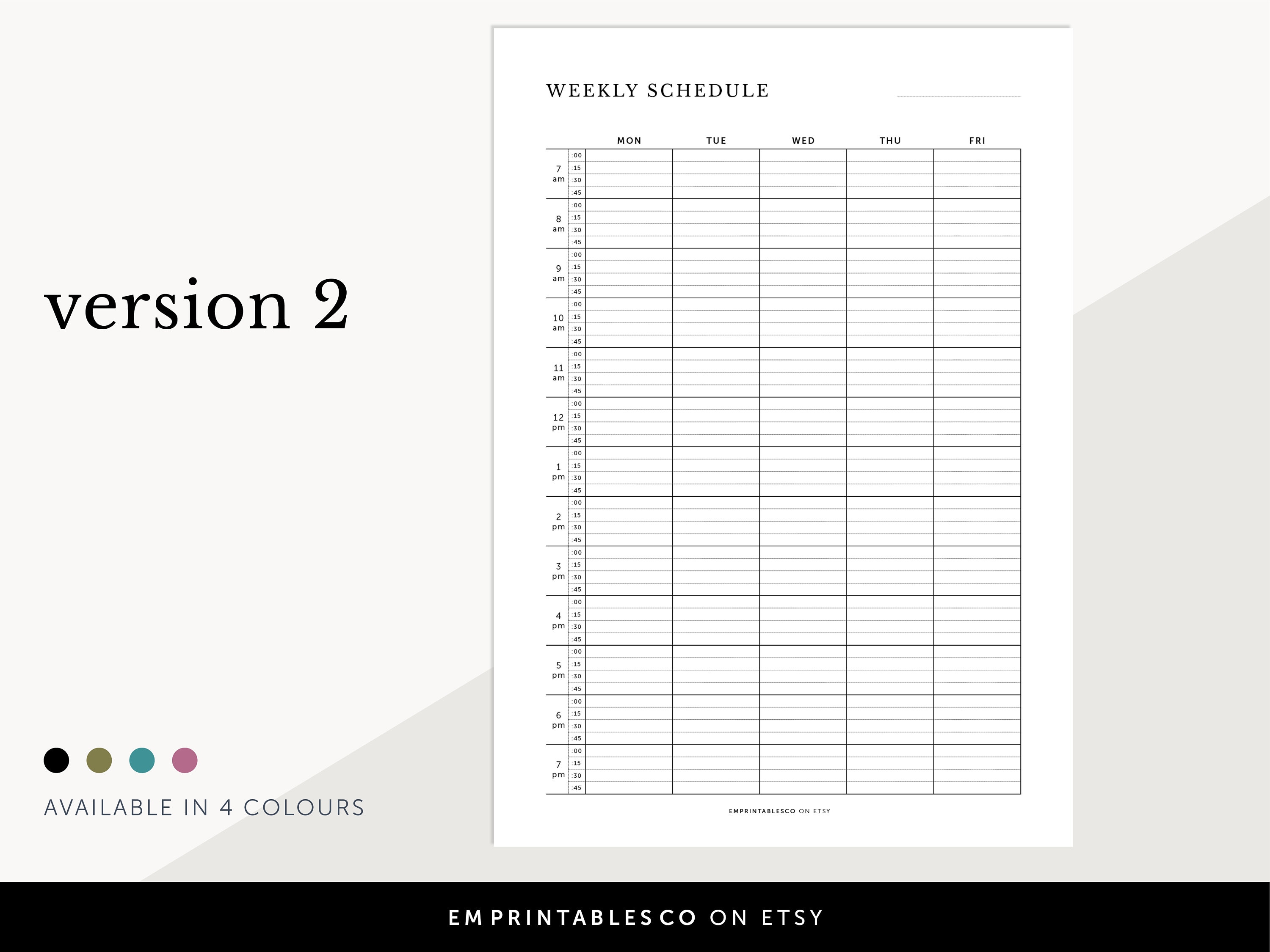 Weekday Schedule With 15 Minutes Interval, 7am 8pm, Weekly Appointments ...